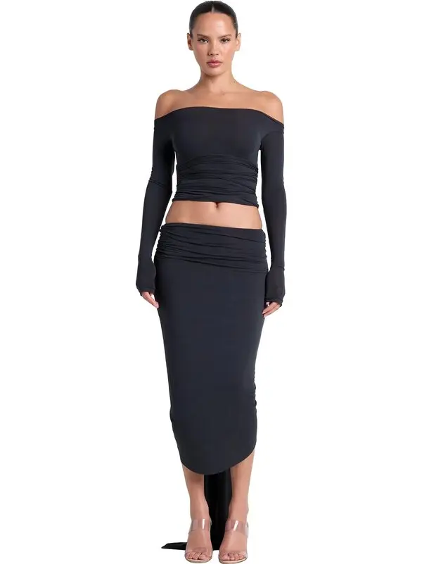 SKIMS Sheer Modal Off-the-shoulder Cropped Top - Onyx