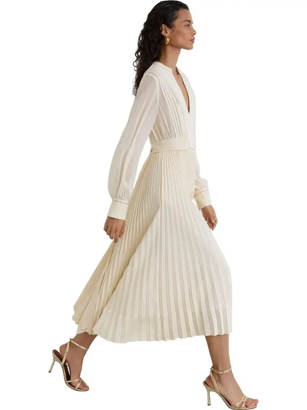 REISS Millie Stud-detail Pleated Midi Dress - Cream