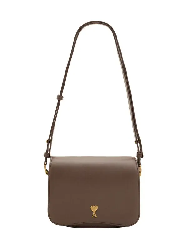AMI Paris Cowhide Leather Shoulder Bag - Truffle