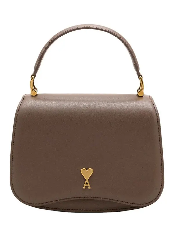 AMI Paris Brown Cowhide Leather Top Handle Bag - Truffle