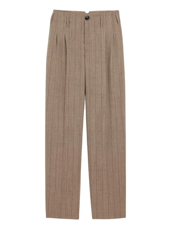 AMI Paris Brown Striped Wool Two-pleats Trousers Brown - Choco Brown/ruby Red