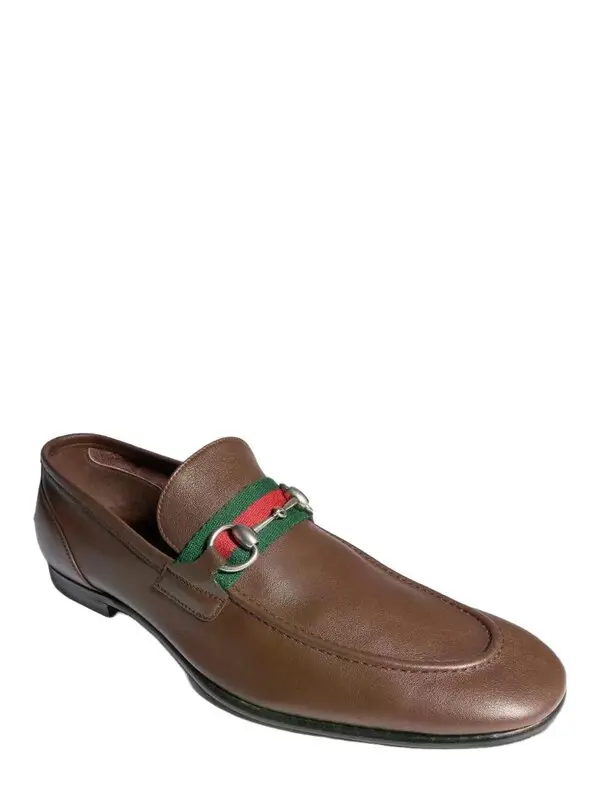 Gucci Web-stripe Horsebit Flat Loafers - Brown