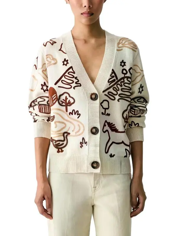 Farm Rio Embroidered Button-up Cardigan - Neutrals