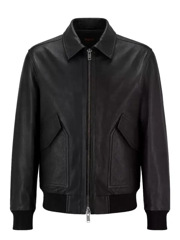 BOSS Leather Bomber Jacket - Black