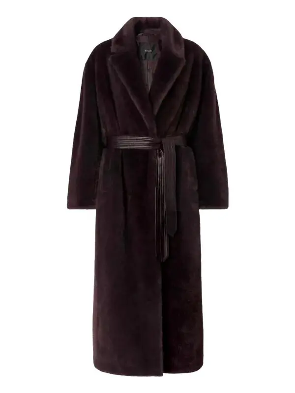 Pinko Long Faux-fur Belted Coat - Brown