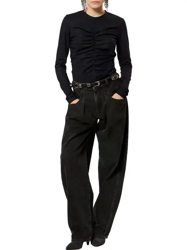 MARANT ETOILE Ruched Jersey Long Sleeve Top - Black