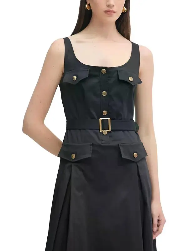 Luisa Spagnoli Round Neck Sleeveless Belted Midi Dress - Black