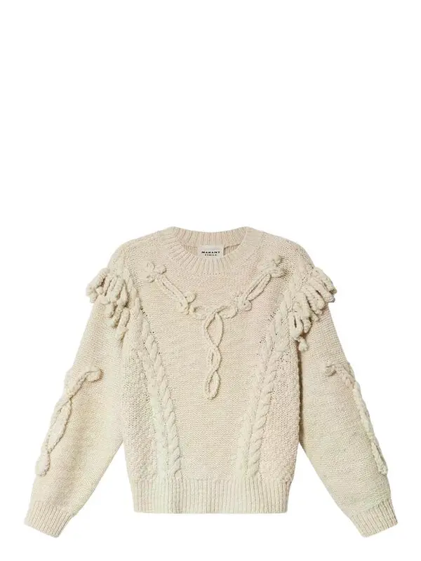 MARANT ETOILE Aran Knit Fringed Sweater - Neutrals