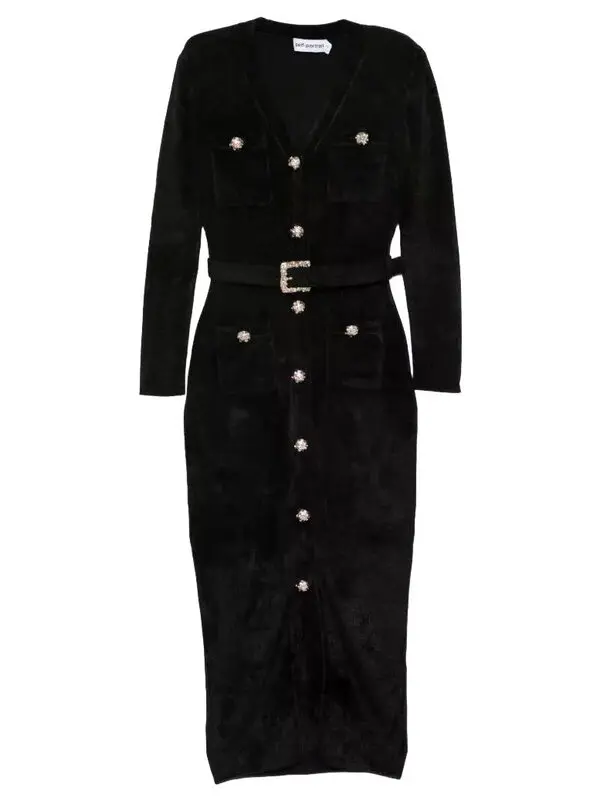 SELF-PORTRAIT Belted Button-down Midi Dress - Black