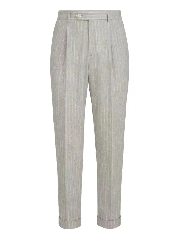 Brunello Cucinelli Virgin Wool And Cashmere Chalk Stripe Flannel Trousers - Grey