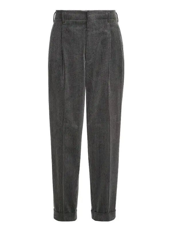 Brunello Cucinelli Frosted Cotton Corduroy Double Pleat Trousers - Grey