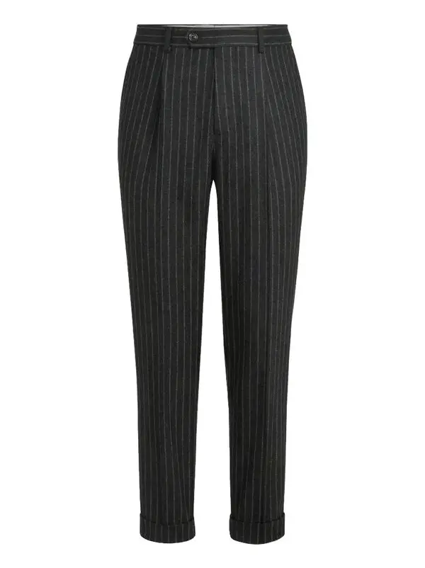 Brunello Cucinelli Virgin Wool And Cashmere Chalk Stripe Flannel Trousers With Pleat - Grey