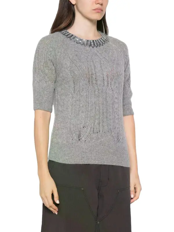 Ermanno Scervino Embellished Cable-knit Top - Grey
