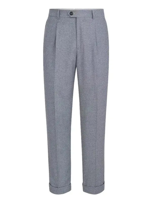 Brunello Cucinelli Cashmere And Silk Houndstooth Flannel Trousers - Blue