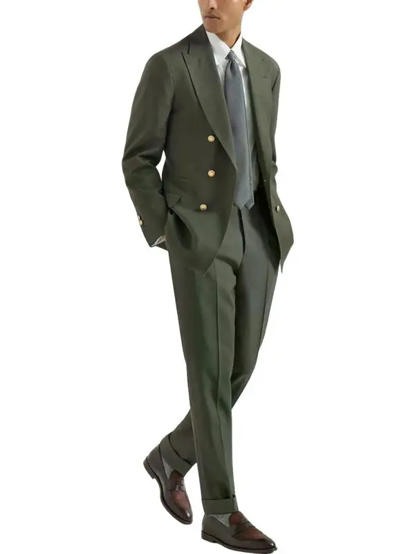 Brunello Cucinelli Virgin Wool Canvas One-and-a-half Breasted Deconstructed Blazer With Metal Buttons - Green