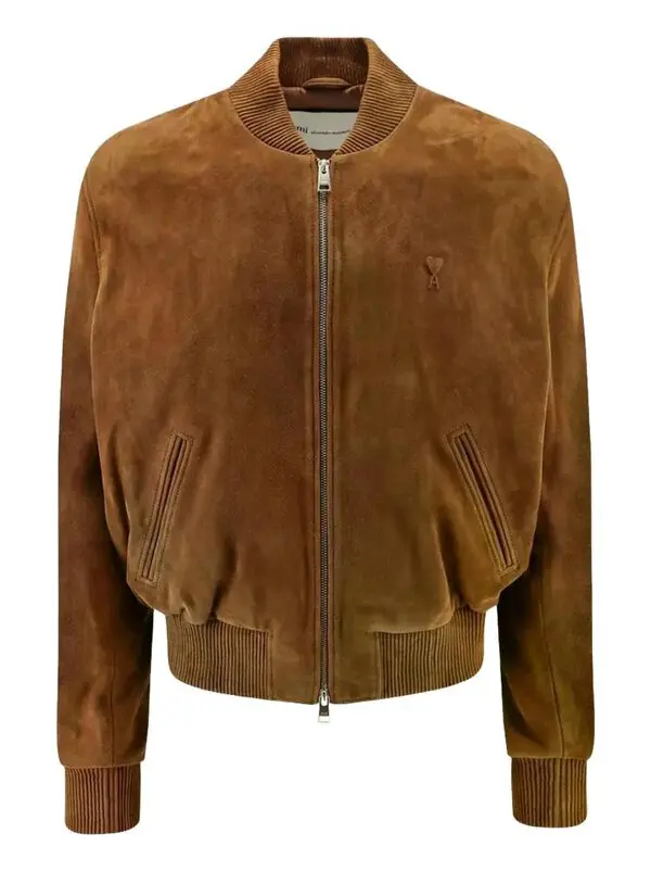 AMI Paris Suede Bomber Jacket - Brown
