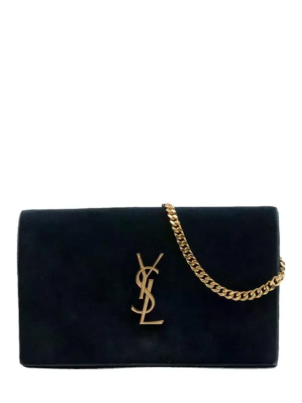 Saint Laurent Suede Monogram Kate Chain Wallet Crossbody Bag - Green