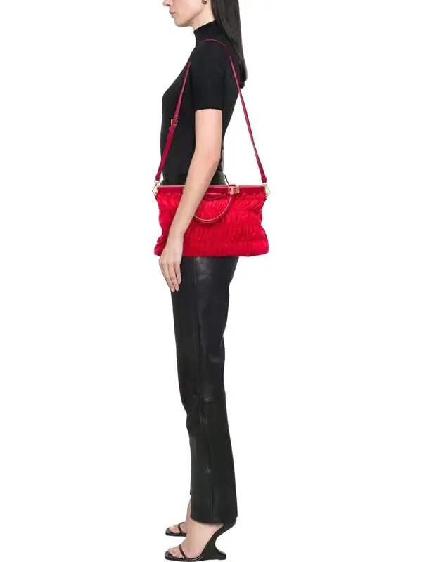 Prada Tessuto Gaufre Frame Satchel - Red