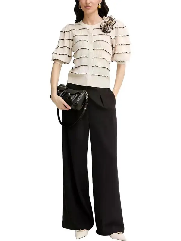 Luisa Spagnoli Ruffled Floral Appliqué Cardigan - Neutrals