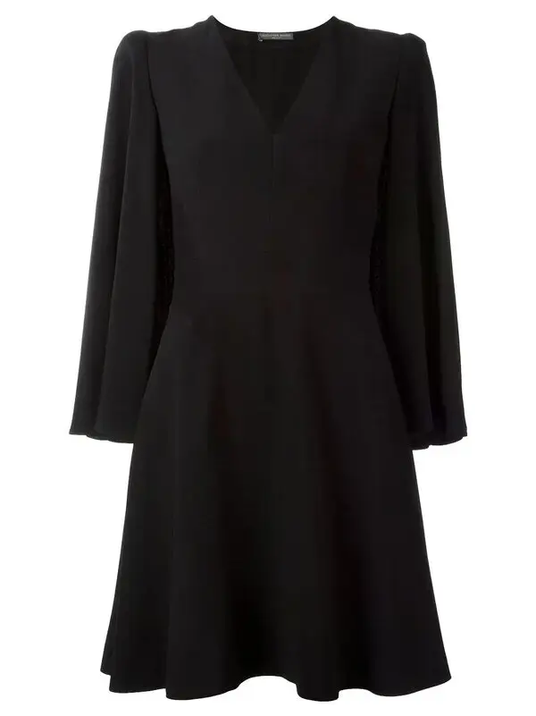 Alexander McQueen Silk Flared Cape Dress - Black