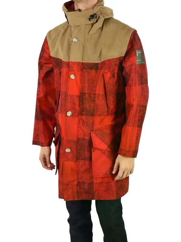 Woolrich Contrast Panel Parka Coat - Red