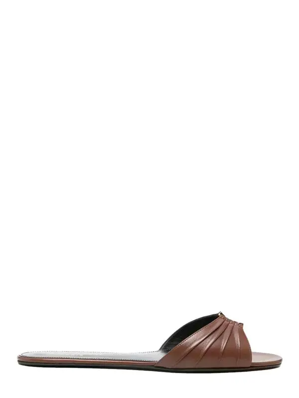 Saint Laurent Cassandra Ruched Leather Sandals - Brown
