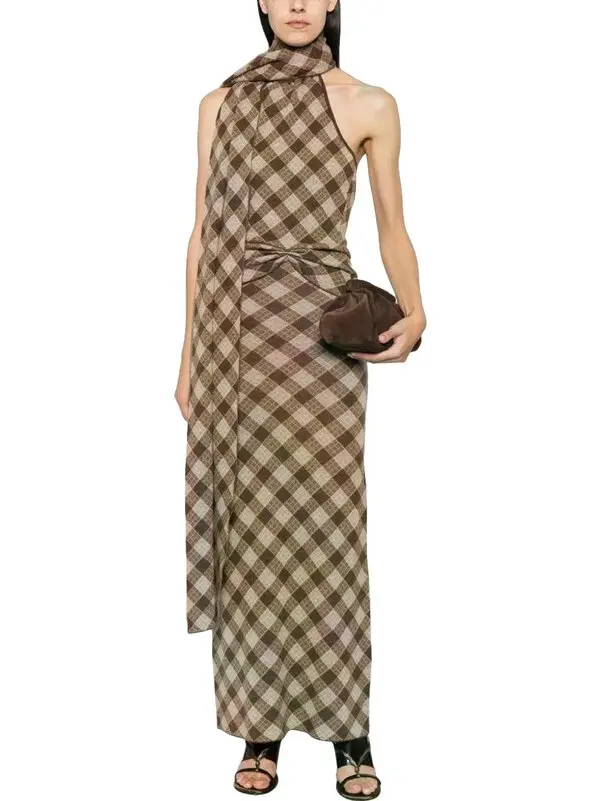 AYA MUSE Checkered Maxi Skirt - Brown
