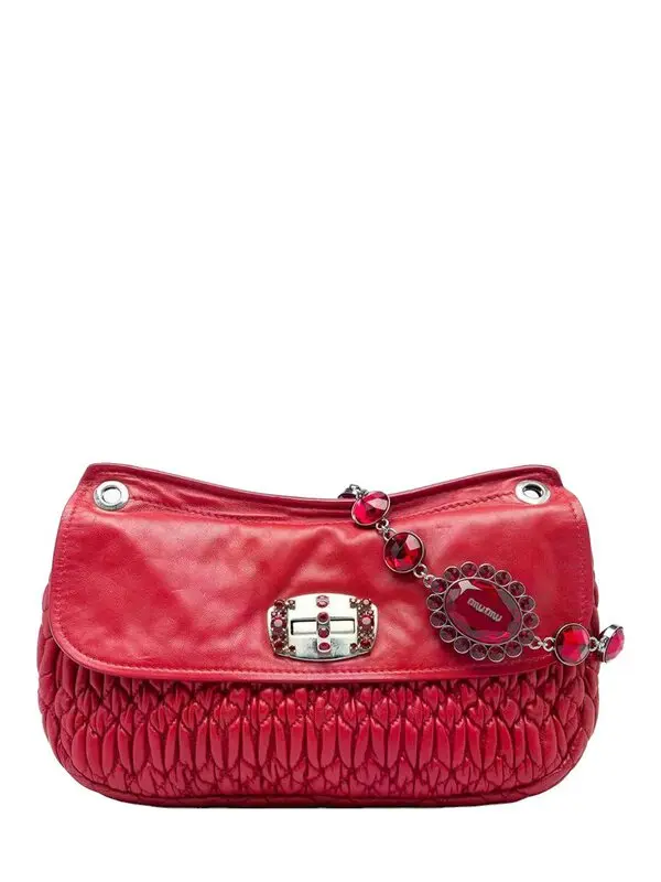 Miu Miu Matelasse Nappa Crystal Chain Crossbody Bag - Red