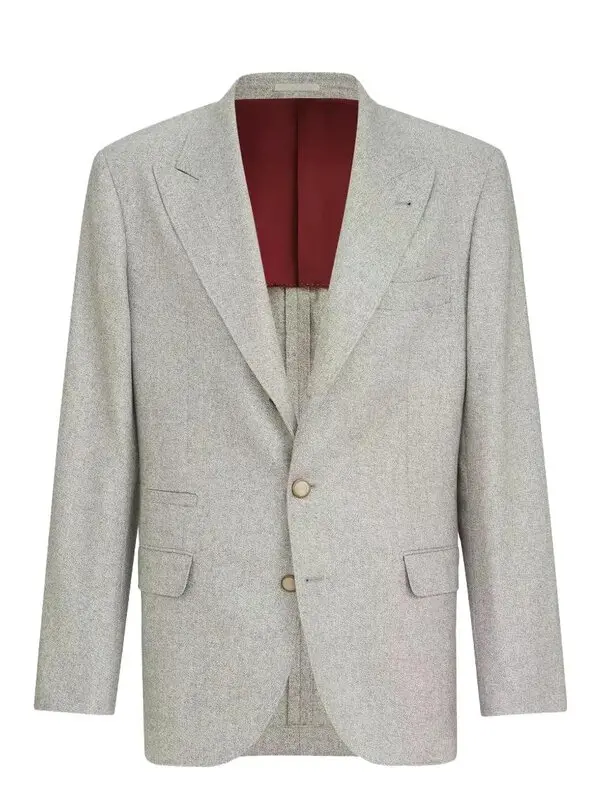 Brunello Cucinelli Silk And Cashmere Cavalry Tweed Deconstructed Blazer With Large Peak Lapels - Grey