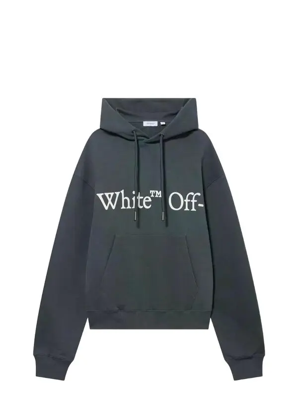 Off-White Cotton Hoodie With Bookish Logo Print - Grey