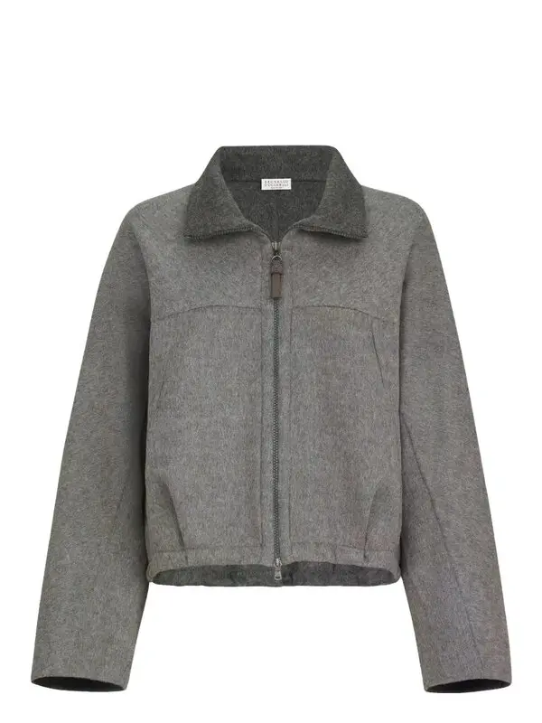 Brunello Cucinelli Virgin Wool Double Cloth Bomber Jacket - Grey