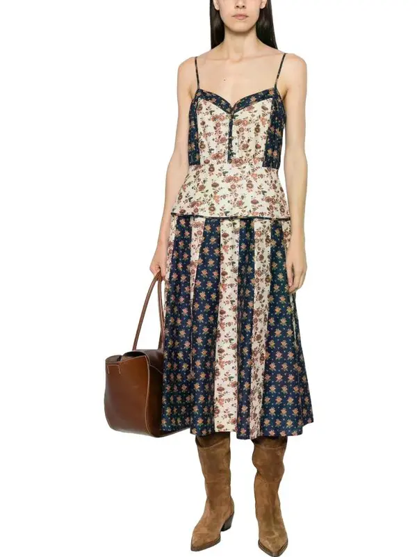 Polo Ralph Lauren Floral Print Paneled Midi Dress - Blue
