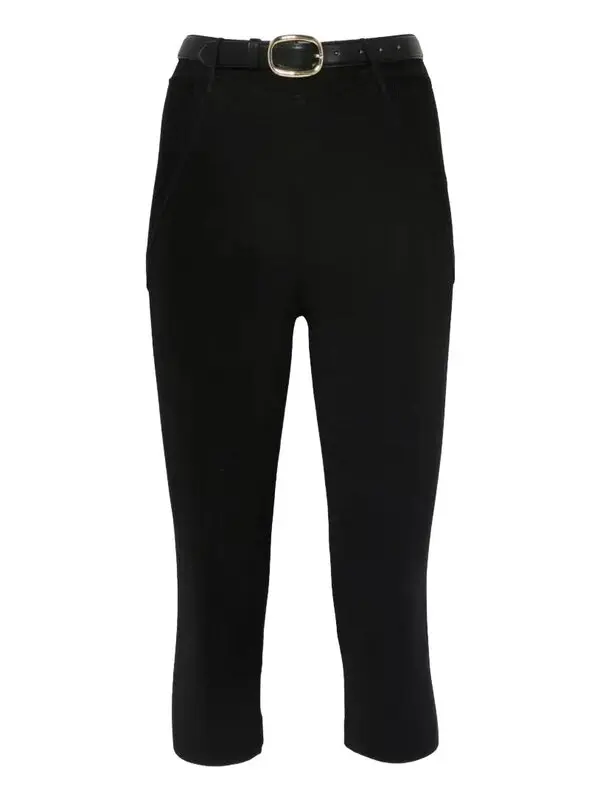 SELF-PORTRAIT Ribbed-knit Cropped Trousers - Black