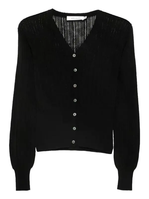 AYA MUSE Pointelle Knit Cardigan - Black