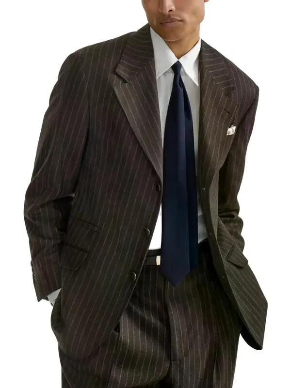 Brunello Cucinelli Virgin Wool And Cashmere Chalk Stripe Flannel Tailor Blazer - Brown