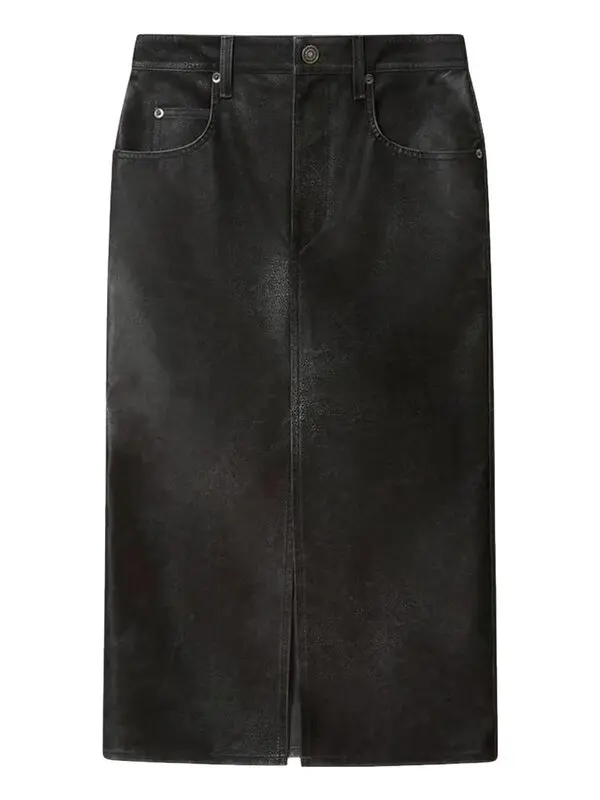 MARANT ETOILE Bisane Weathered-effect Midi Skirt - Black
