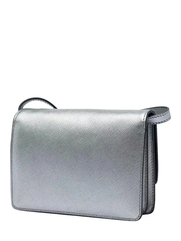 Prada Saffiano Leather Wallet On Strap Crossbody Bag - Silver
