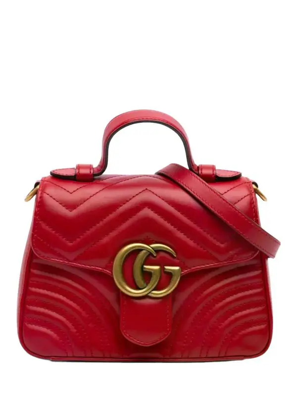 Gucci Mini Gg Marmont Matelasse Leather Top Handle Bag - Red