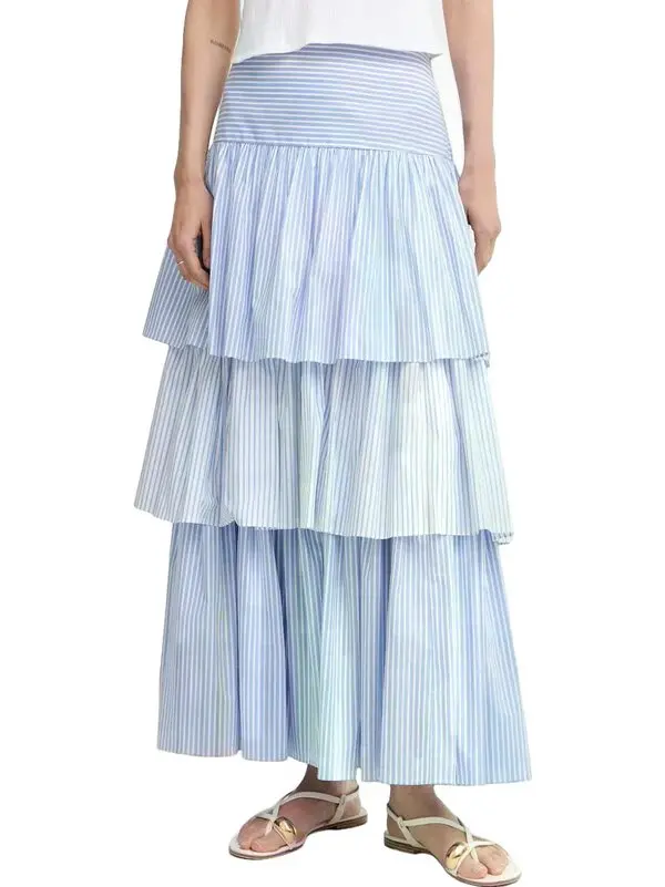 Luisa Spagnoli Striped Tiered Maxi Skirt - Blue