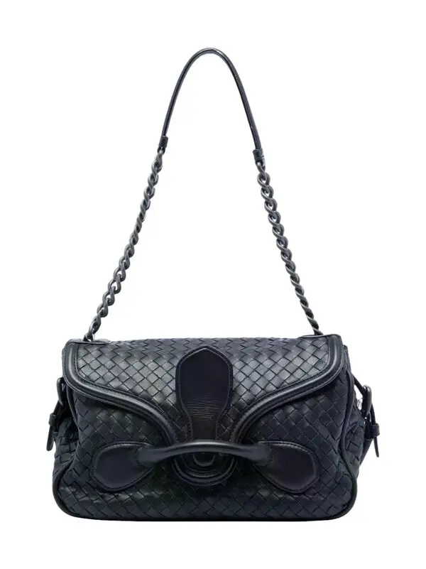 Bottega Veneta Nappa Intrecciato Rialto Shoulder Bag - Black