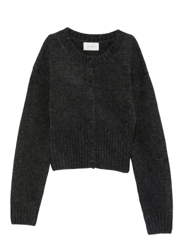ST. AGNI Ribbed Knit Cropped Cardigan - Grey