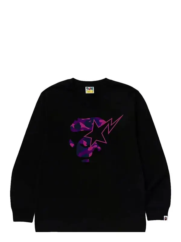 A BATHING APE Color Camo Ape Face Sta Long-sleeve T-shirt - Black
