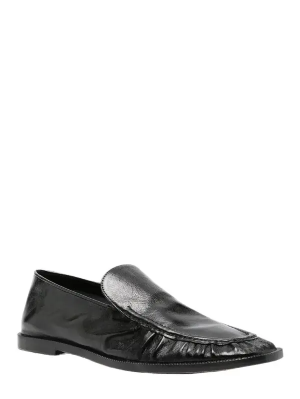 ALYSI Gathered Leather Loafers - Black