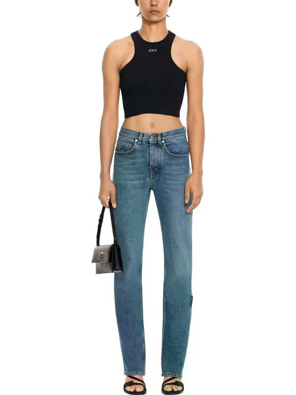 Off-White Off Stamp Ribbed Cropped Rowing Top - Black