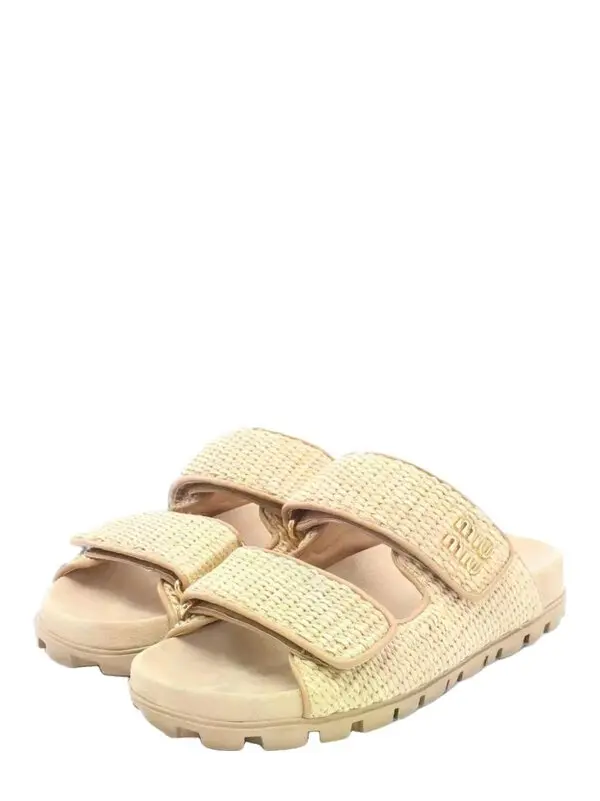 Miu Miu Woven Logo Plaque Slide Sandals - Neutrals