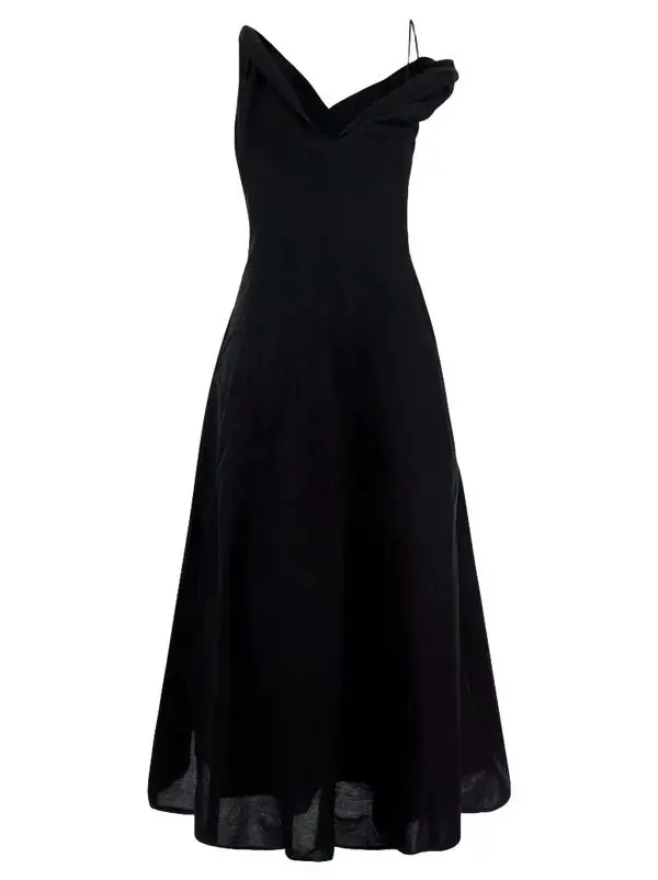 RÓHE Asymmetric Draped Midi Dress - Black