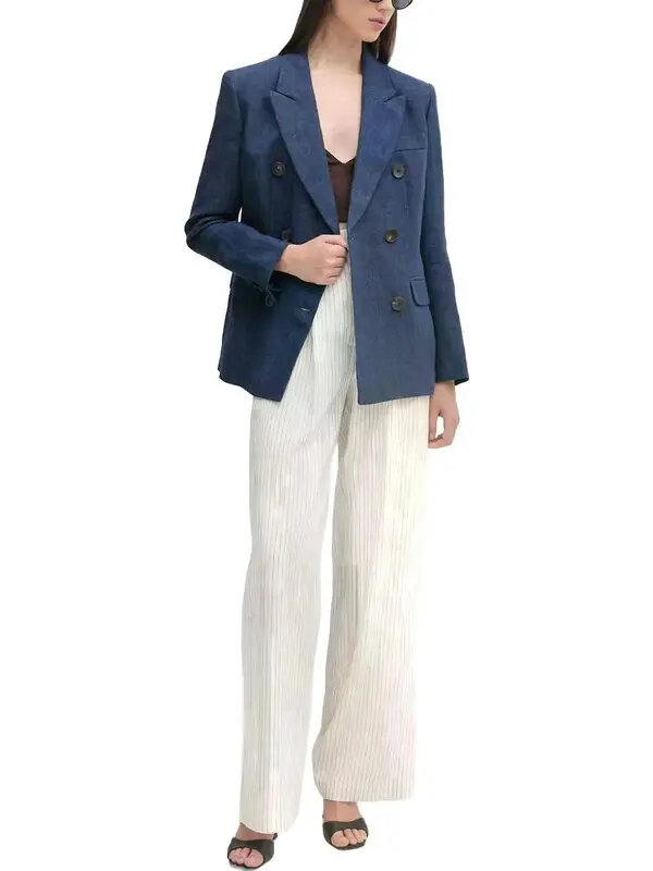 Luisa Spagnoli Vittorio Double-breasted Linen Blazer - Blue