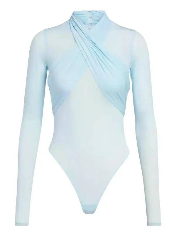 Wardrobe.NYC Long Sleeve Bodysuit With Crossover Straps - Blue