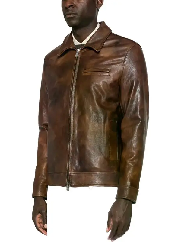 DONDUP Distressed Leather Jacket - Brown