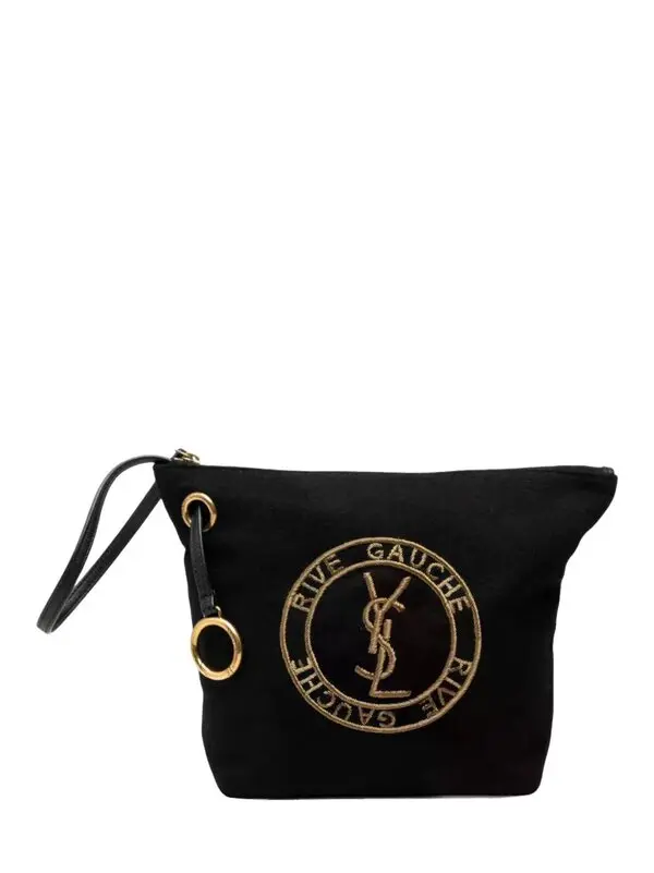 Saint Laurent Wool Embroidered Pouch Clutch Bag - Black